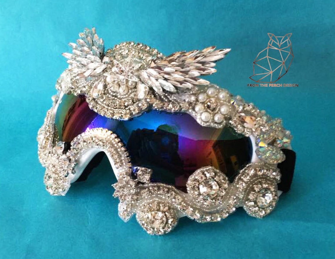 White Crystal Goggles Rhinestone Wing Goggles Burn Goggles | Etsy