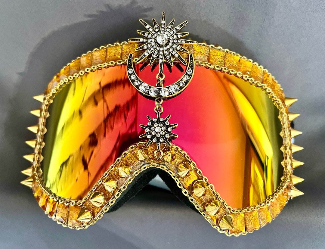 Xena XL Goggles Gold Mirrored Goggles Spike Punk Goggles Cracked Ice ...
