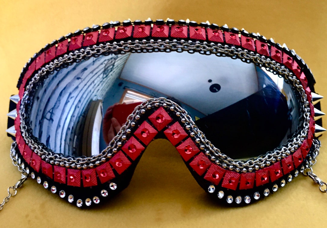 Spike Punk Goggles | Red Silver Playa Dust Goggles | Red Silver Spike ...