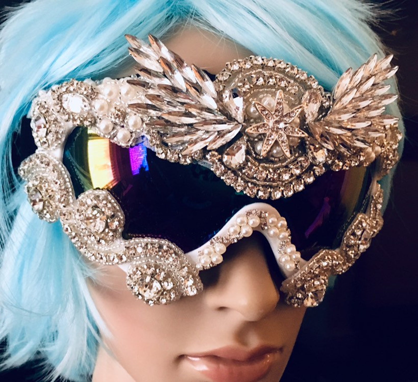 White Crystal Goggles Rhinestone Wing Goggles Burn Goggles | Etsy