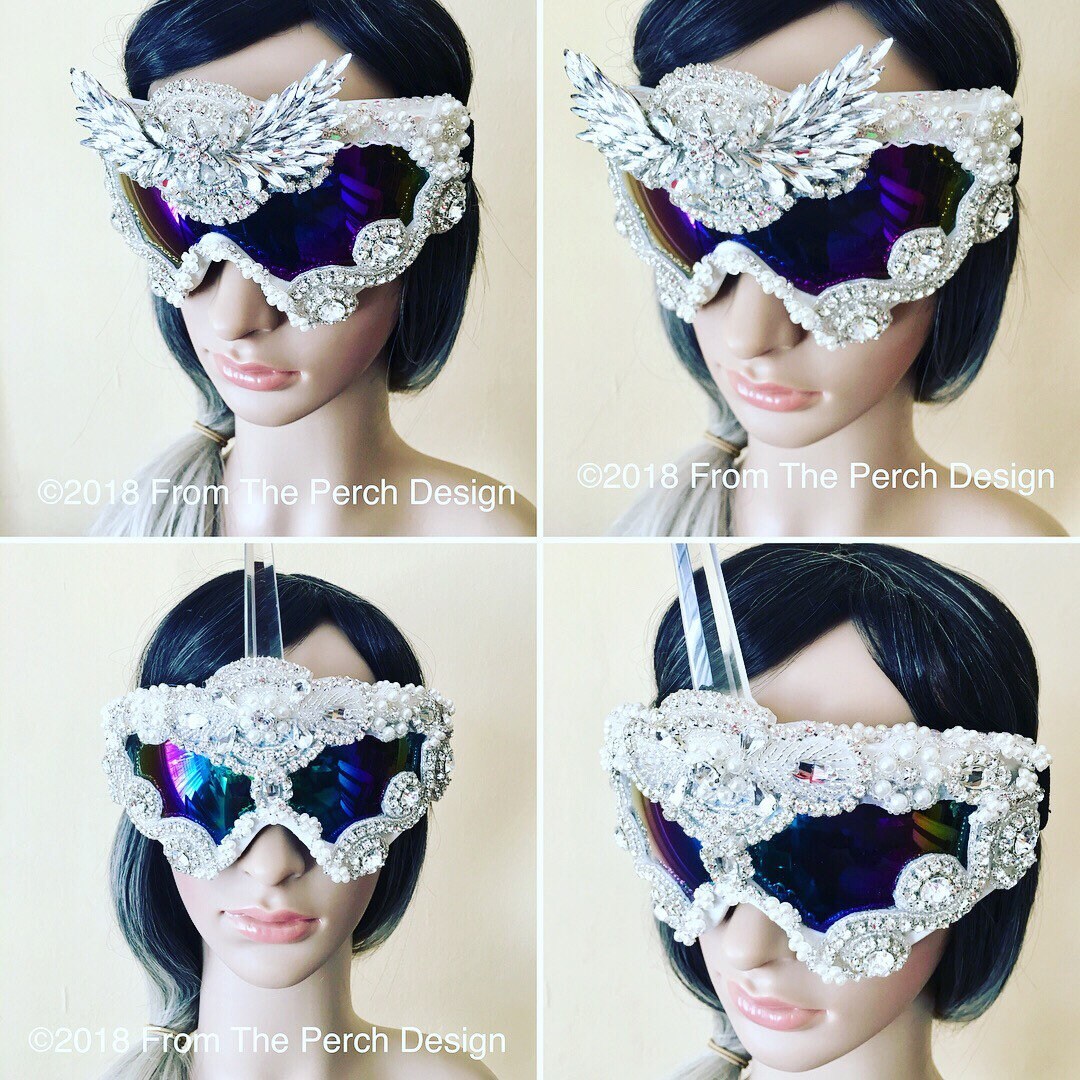 White Crystal Goggles Rhinestone Wing Goggles Burn Goggles | Etsy