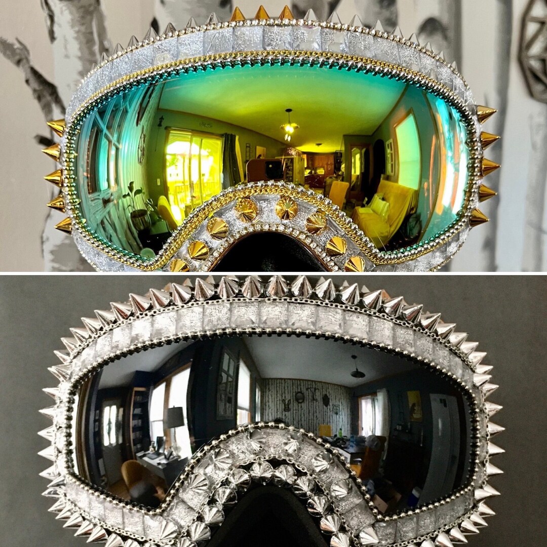 Modern Goggles Mirrored Goggles Spike Punk Goggles Cracked Ice Silver ...