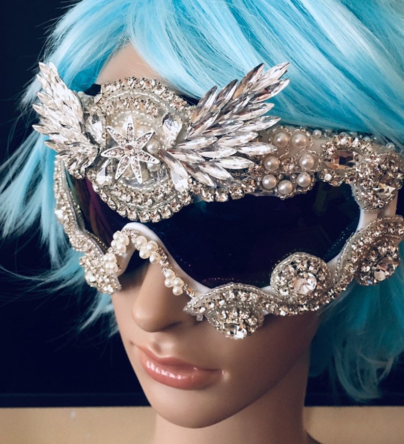 White Crystal Goggles Rhinestone Wing Goggles Burn Goggles | Etsy