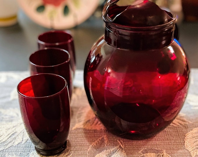 MCM Anchor Hocking 'ROYAL RUBY' Red Glassware Set ~ Early Pressed ...