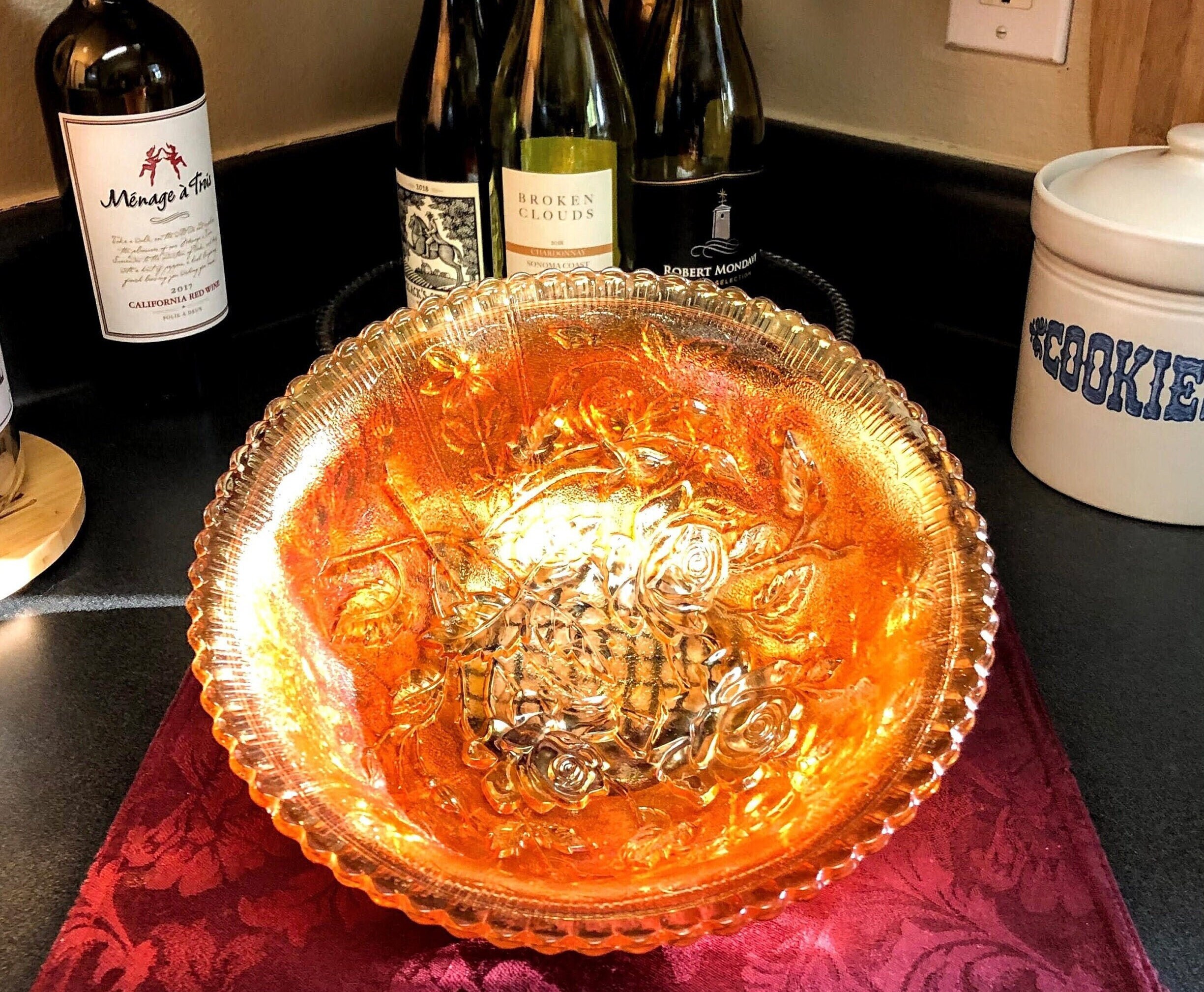 Vintage IMPERIAL 10 CARNIVAL GLASS Bowl for Serving or Display Beautiful 'open Rose' Pattern in ...