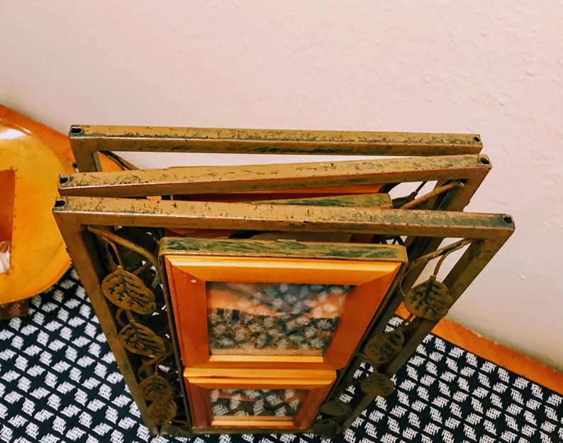 Mcm/early American Tri-fold PICTURE FRAME Wood and Antique Brass Trim ...