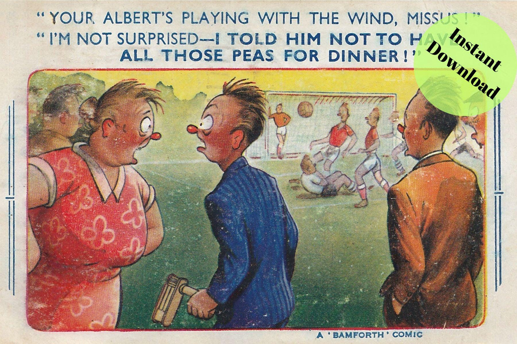 6x4 Inch Printable Vintage Retro Comedy Postcard (football) Jpeg and ...