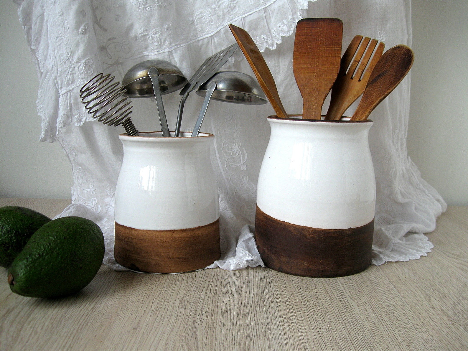 Stoneware Utensil Holderceramic Storage Jarcottage Kitchen | Etsy