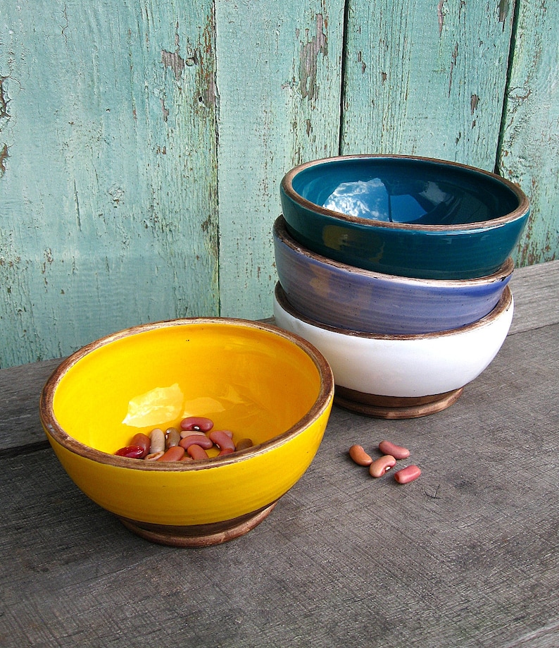 Deep Stoneware Dinner Bowls Rustic Salad Bowl Handmade Pottery Blue ...