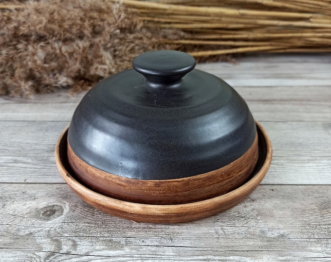 Black Handmade Lidded Butter Keeper,round Butter Dish With Lid, Ceramic ...