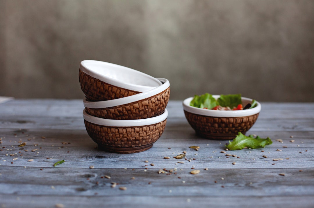 Unglazed Stoneware Bowl, Rustic Salad Bowl, Handmade Serving Pottery ...