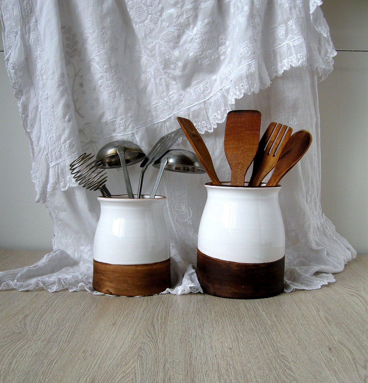 Stoneware Utensil Holder,ceramic Storage Jar,cottage Kitchen Decor ...
