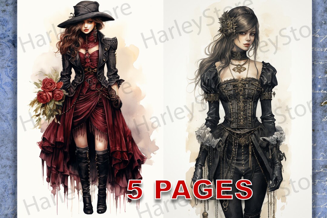 Vintage Woman Fashion Printable Ephemera Watercolor Clipart JPG ...