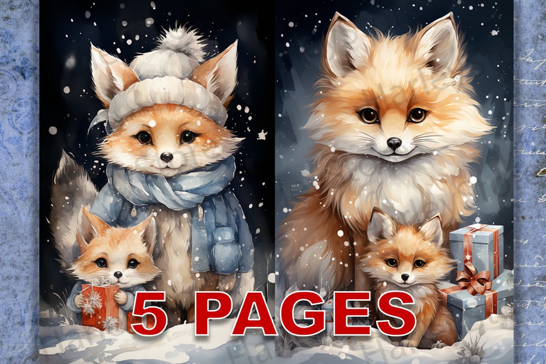 Fox Mama and Fox Baby Printable Ephemera Watercolor Clipart 20 JPG ...