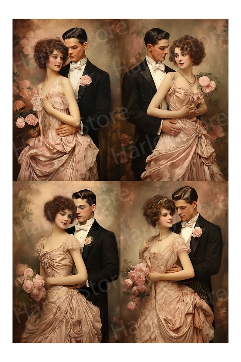 Love Romance Victorian Couple Printable Ephemera Watercolor Clipart JPG ...
