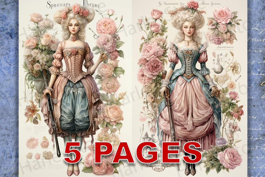 Renaissance Princess in Gorgeous Dress Printable Ephemera Watercolor ...