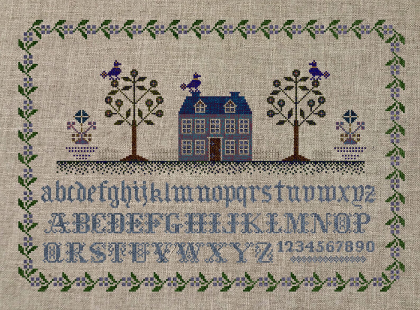 Cute Little Red House Sampler Counted Cross Stitch Chart PDF Instant ...