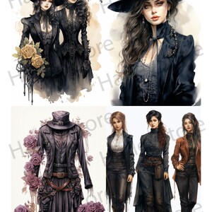 Vintage Woman Fashion Printable Ephemera Watercolor Clipart JPG ...