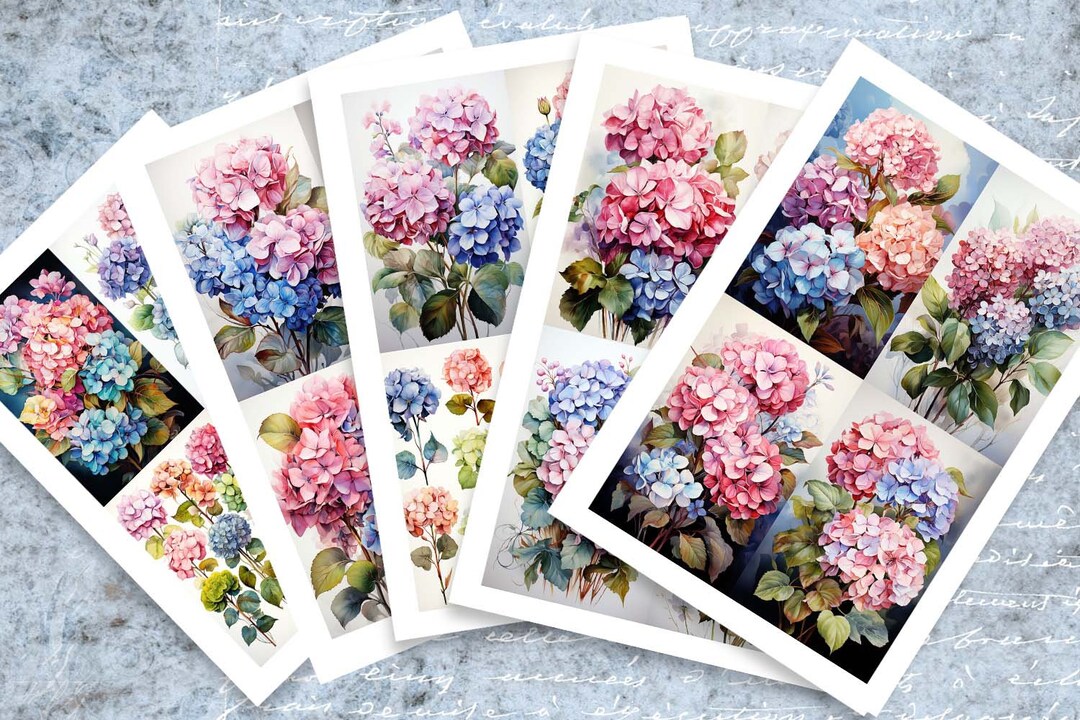 Hydrangea Flowers Printable Ephemera Watercolor Clipart 20 JPG - Etsy