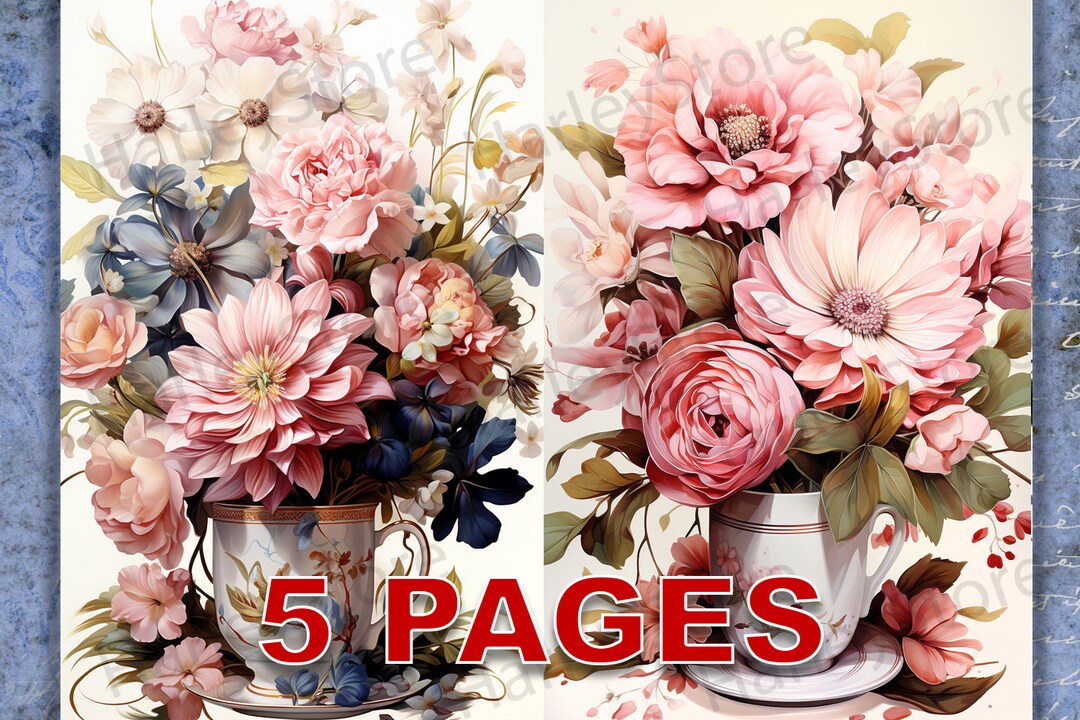 Shabby Chic Style Flower Printable Ephemera Watercolor Clipart 20 JPG ...