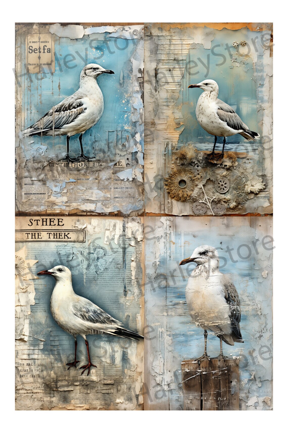 Seagull Printable Ephemera Watercolor Clipart JPG Elements Commercial ...