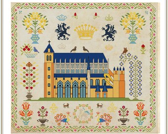 Cross Stitch Sampler Antique French Reproduction Style Bourges ...