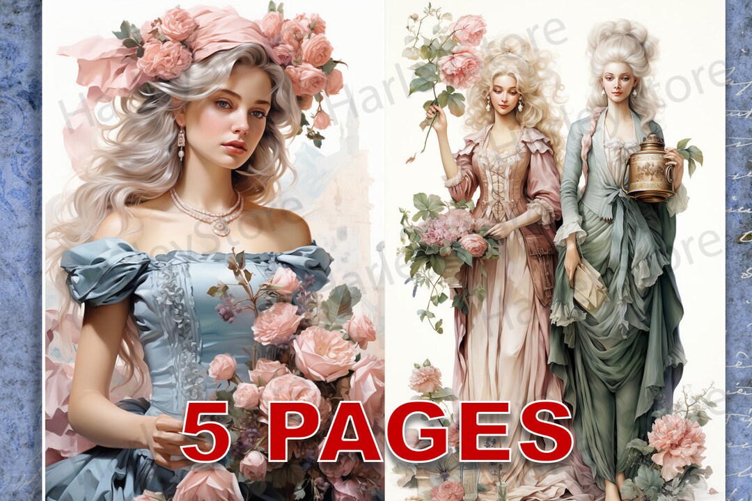 Renaissance Queen in Gorgeous Dress Printable Ephemera Watercolor ...