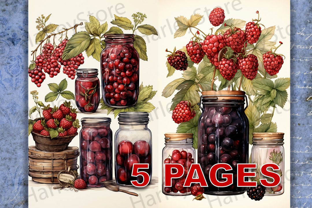 Berry Jam Jar Printable Ephemera Watercolor JPG Elements Commercial ...