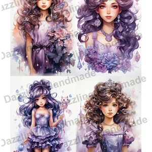 Princess in Beautiful Dress Printable Ephemera Watercolor Clipart 20 ...