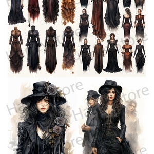 Vintage Woman Fashion Printable Ephemera Watercolor Clipart JPG ...