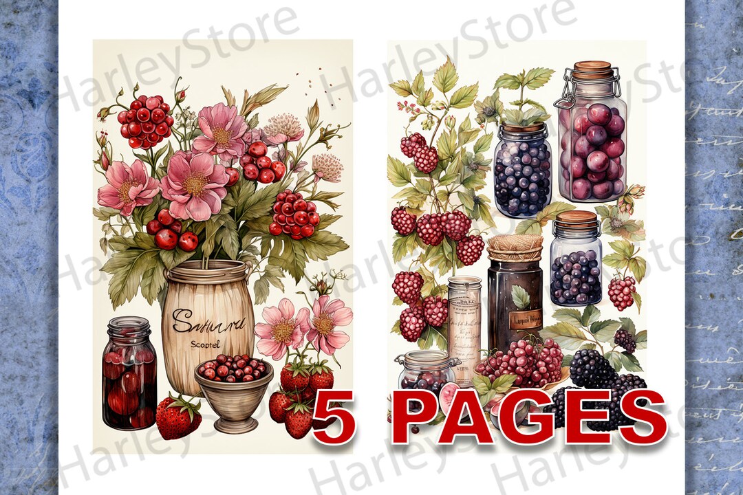 Berry Jam Jar Printable Ephemera Watercolor JPG Elements Commercial ...