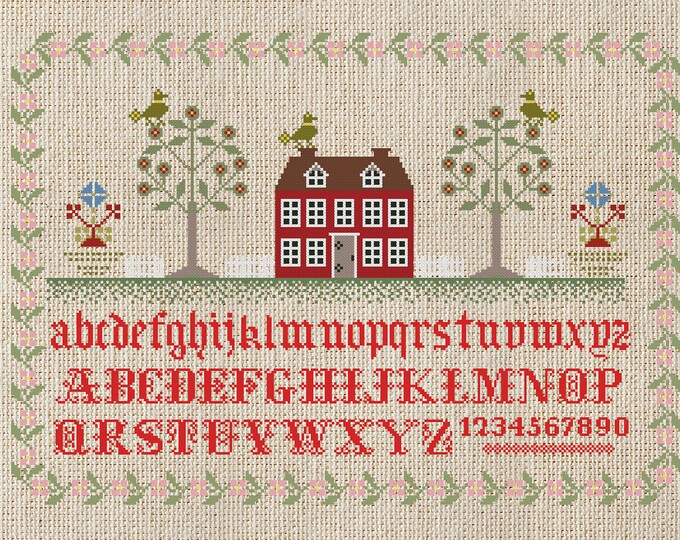Cute Little Red House Sampler Counted Cross Stitch Chart PDF - Etsy