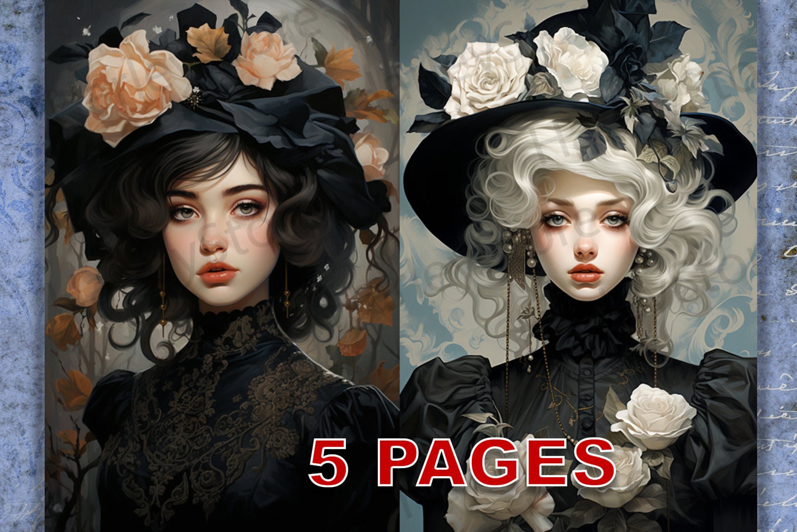 Victorian Girl Printable Ephemera Watercolor Clipart JPG Elements ...