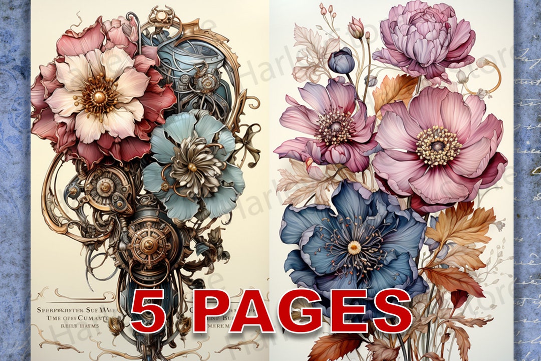Renaissance Flowers Ephemera Junk Journal Watercolor Clipart 20 JPG ...