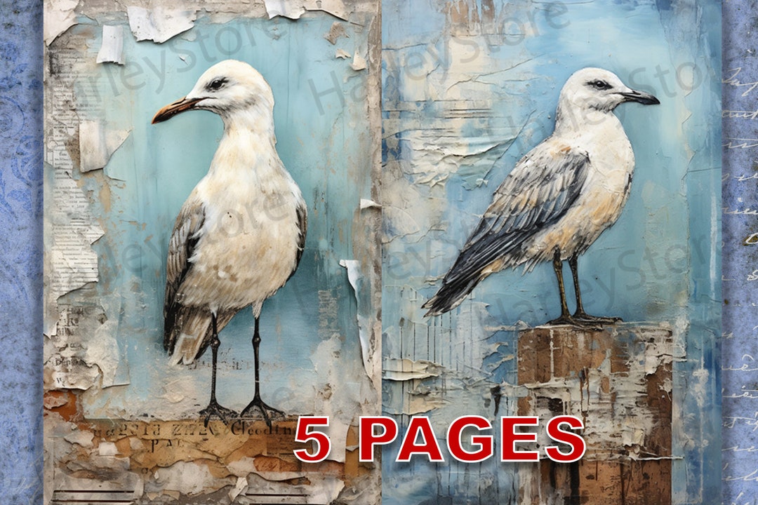 Seagull Printable Ephemera Watercolor Clipart JPG Elements Commercial ...