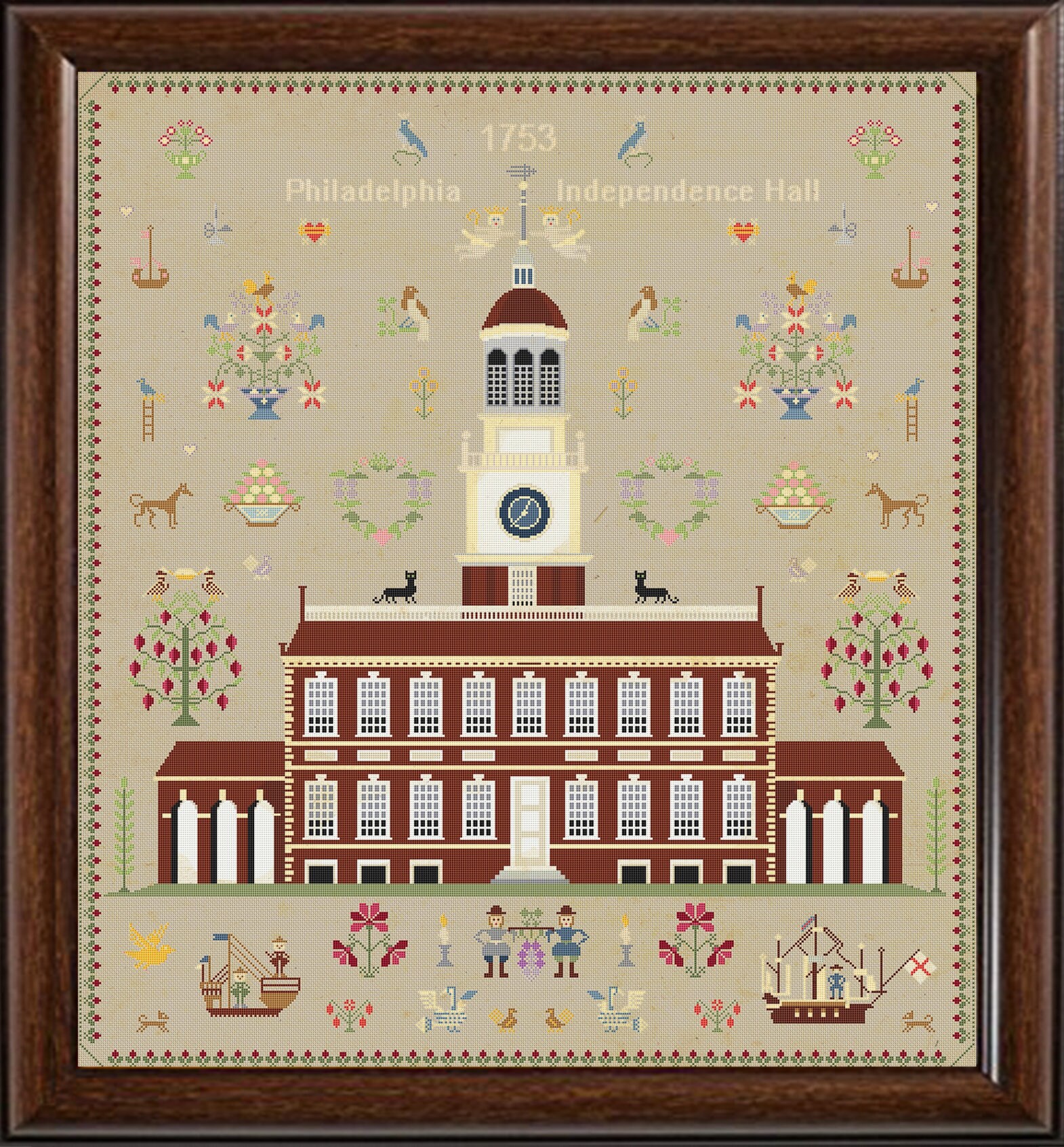 Philadelphia Independence Hall in American Sampler Counted - Etsy