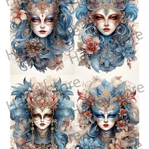 Venice Carnival Mask Printable Ephemera Watercolor Clipart 20 JPG ...