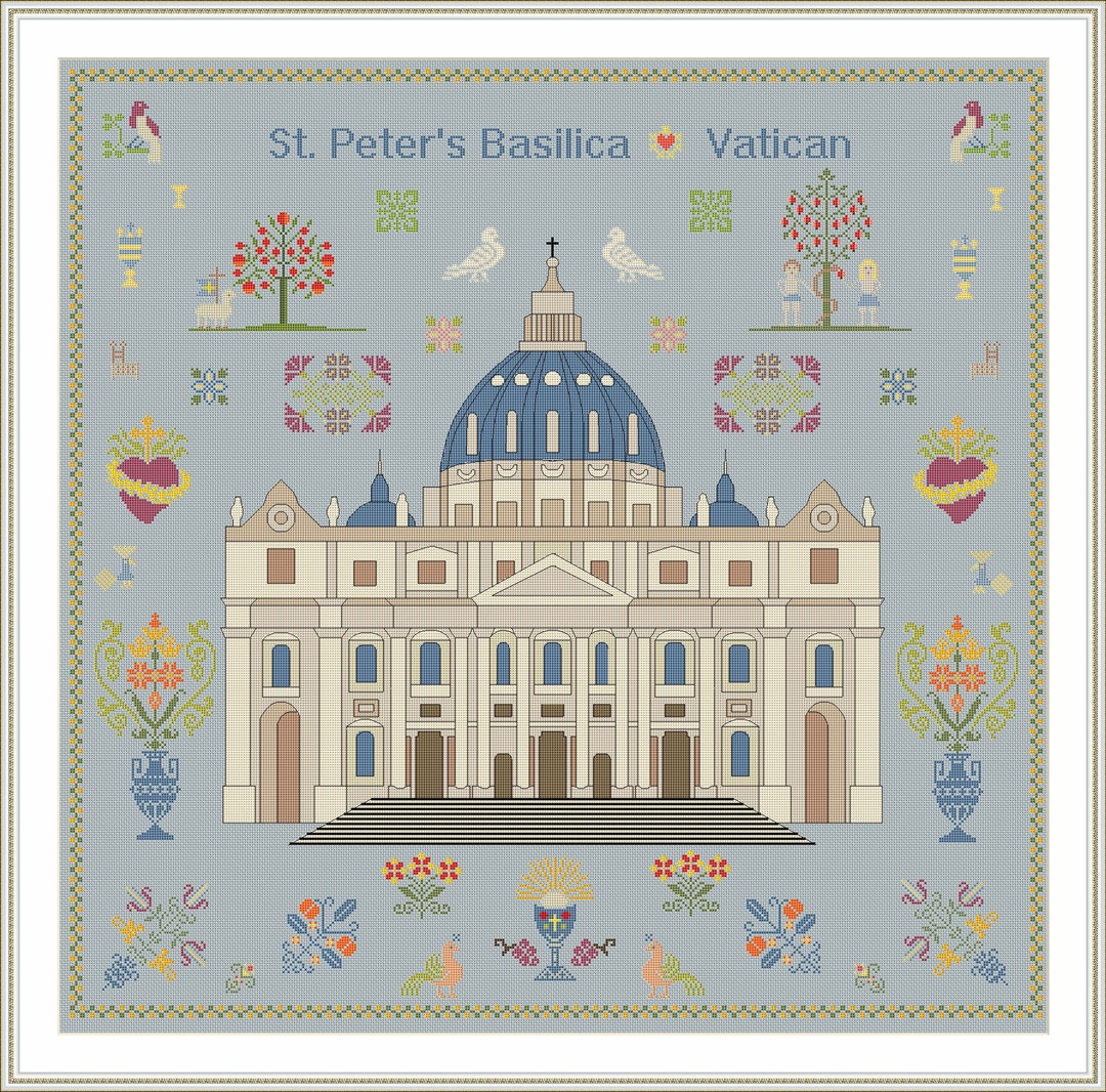 St. Peter's Basilica in Vatican Sampler Counted Cross Stitch Chart PDF ...