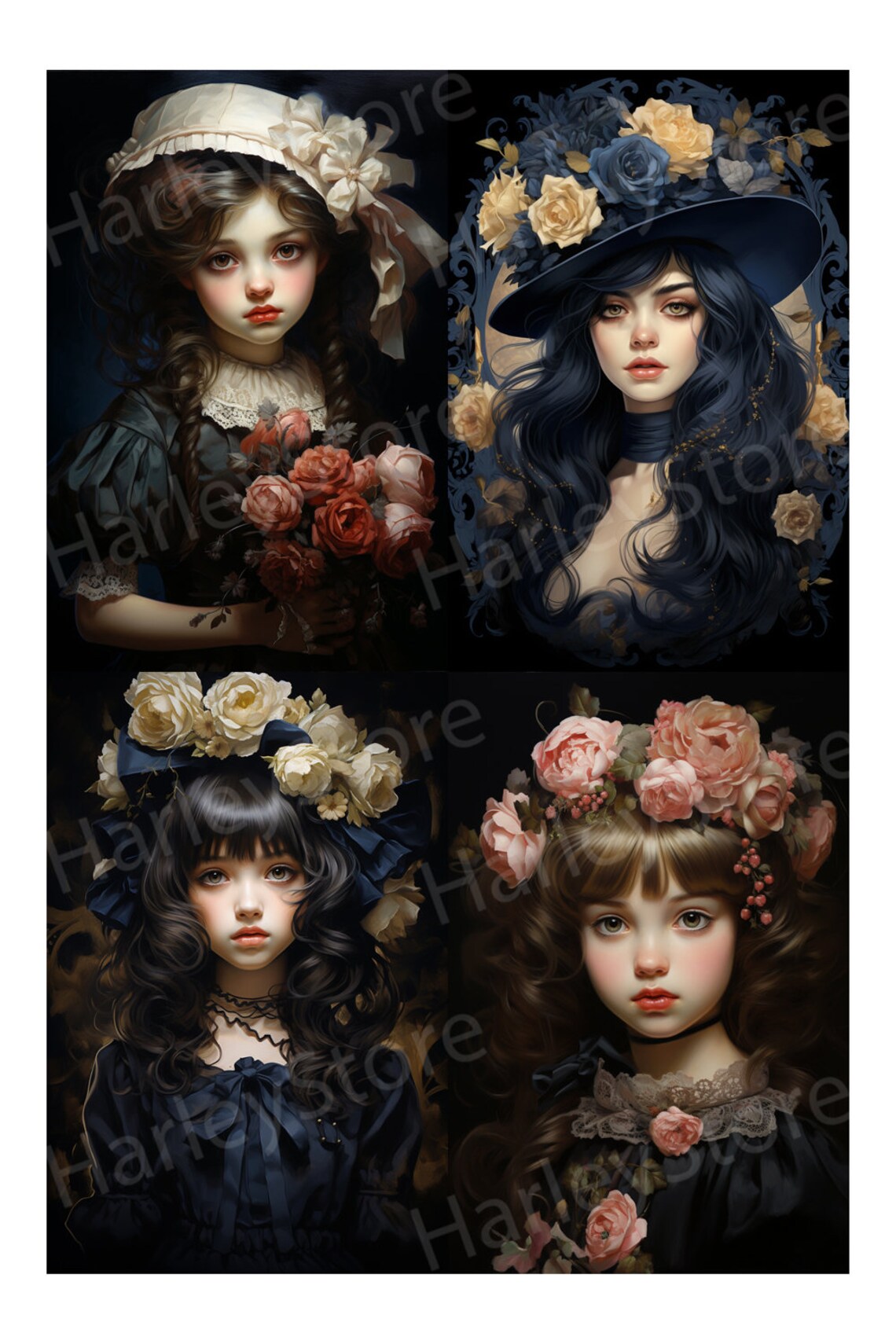 Victorian Girl Printable Ephemera Watercolor Clipart JPG Elements ...