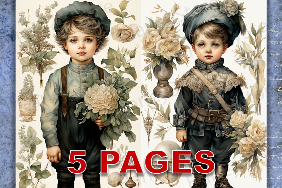 Victorian Boys Set Children Printable Ephemera Watercolor Clipart 20 ...