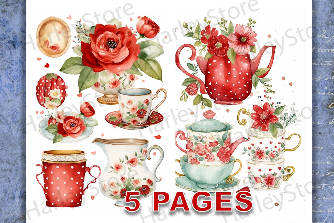 Strawberry Cake & Flowers Printable Ephemera Watercolor JPG Elements ...