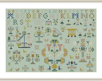 Antique 1818 Dutch Sampler Reproduction Cross Stitch Counted Chart PDF ...