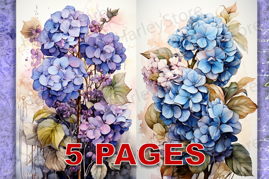 Hydrangea Flower Junk Journal Printable Ephemera Watercolor Clipart 20 ...