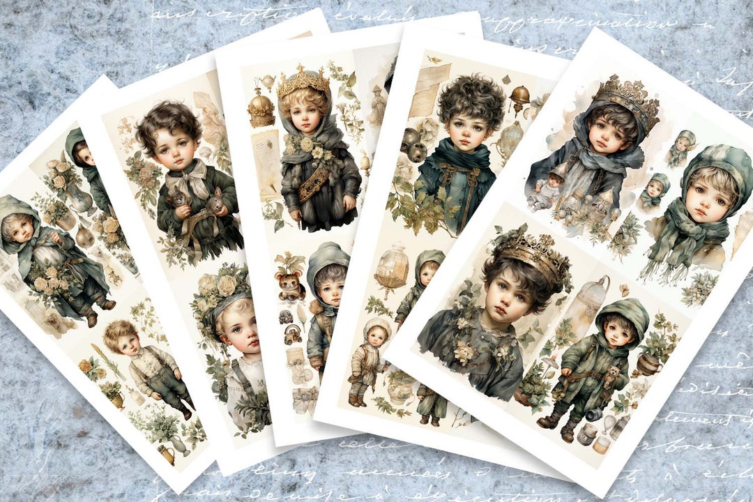 Victorian Boys Children Printable Ephemera Watercolor Clipart 20 JPG ...