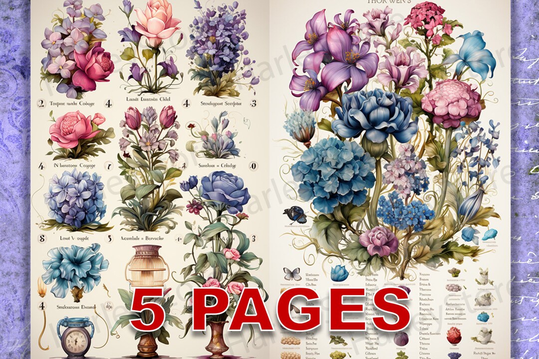 Renaissance Flowers Ephemera Junk Journal Watercolor Clipart 20 JPG ...