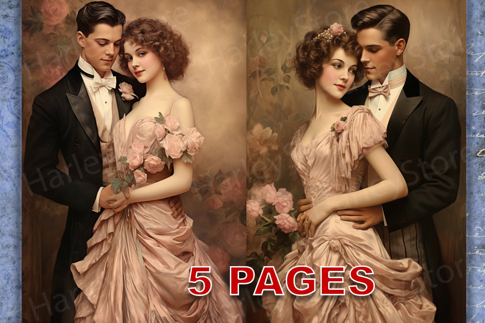 Love Romance Victorian Couple Printable Ephemera Watercolor Clipart JPG ...