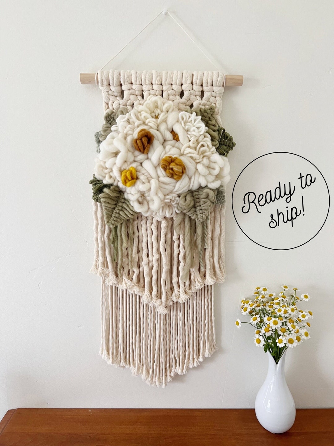White Floral Macrame Wall Hanging Statement Piece Neutral - Etsy