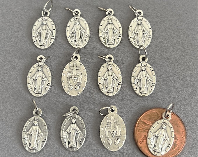 12 Pc Silver Miraculous Medal Charms / Gold Virgin Mary Charms ...