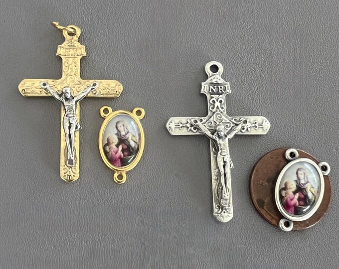 Small DELUXE Saint Anne Rosary Set / Gold St. Anne Center Centerpiece ...