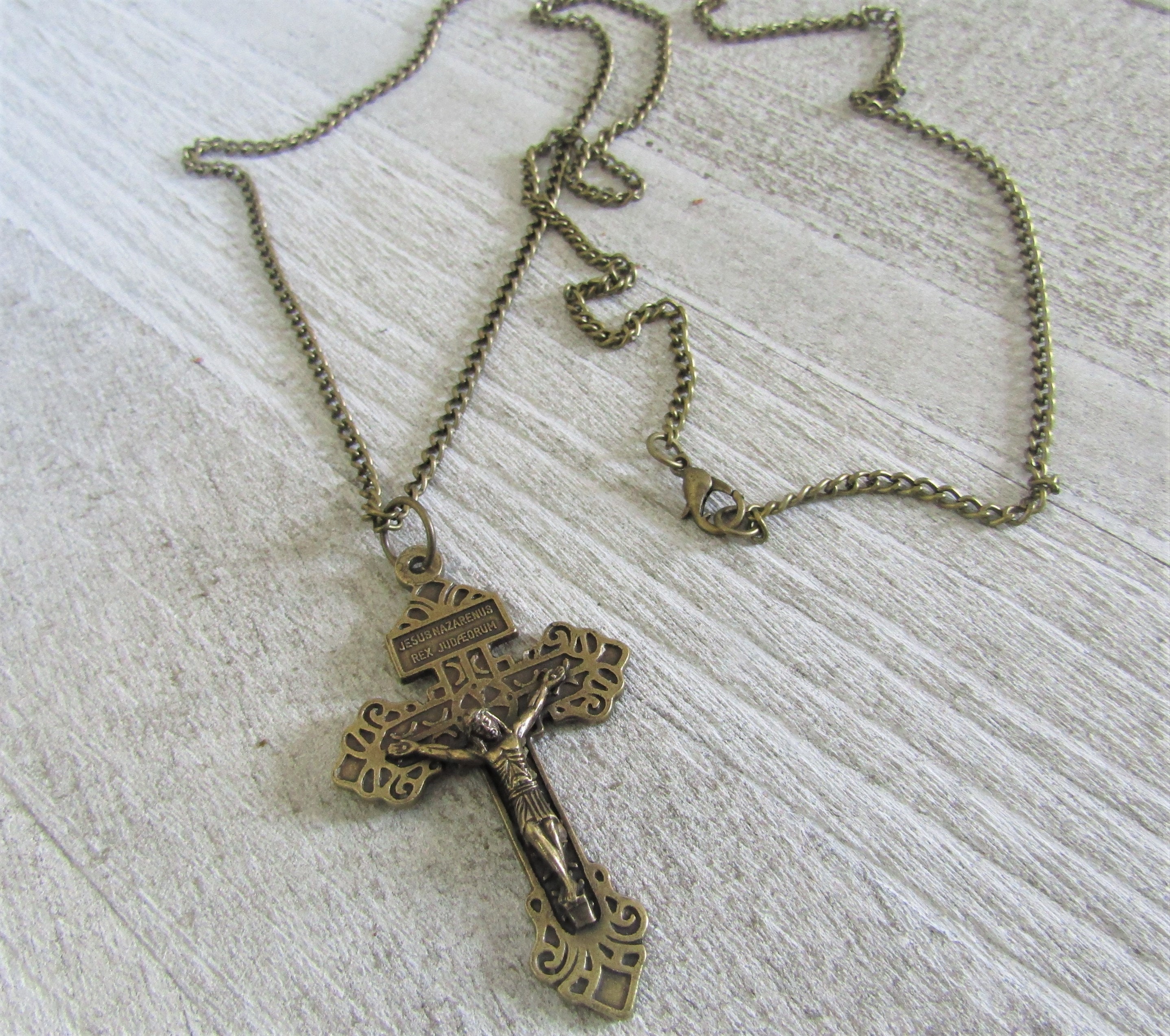 BRONZE Pardon Crucifix Pendant Necklace Large Pardon Cross | Etsy